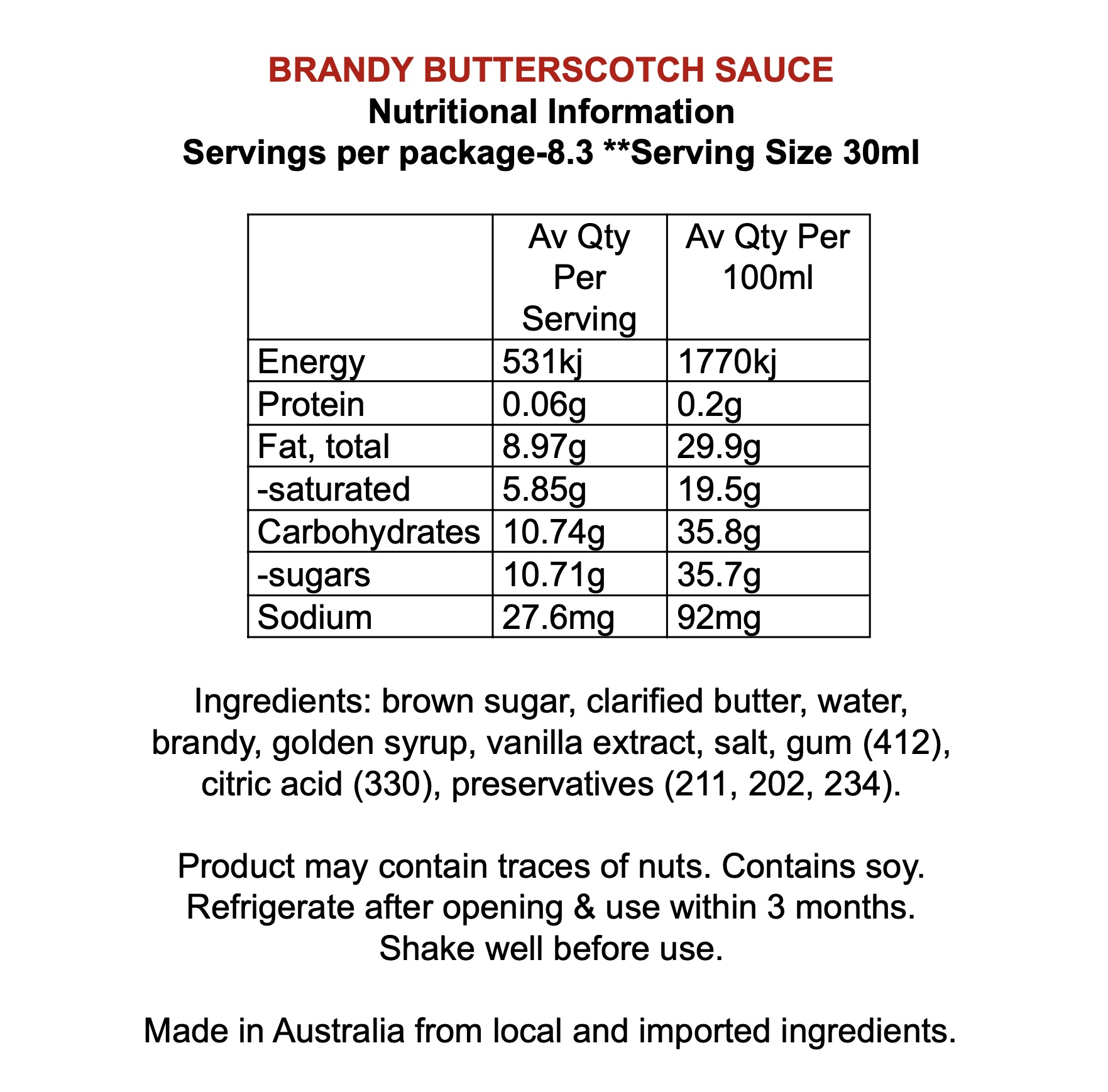 Brandy Butterscotch Sauce | Puddings SA